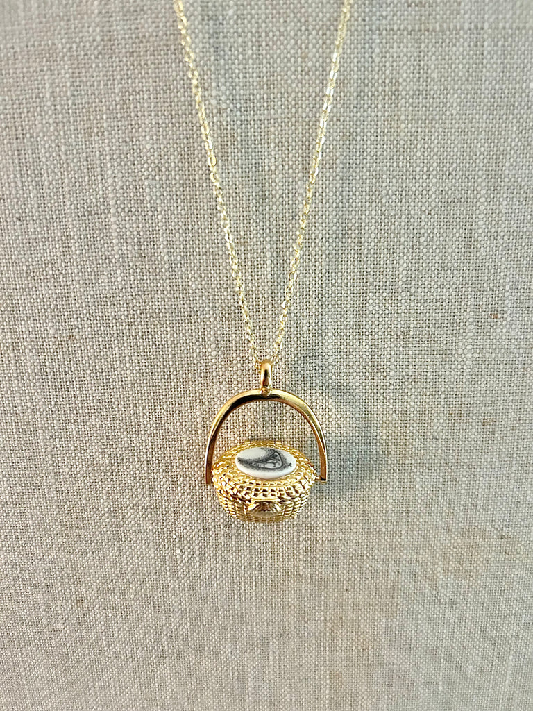 Gold Nantucket Lightship Basket Necklace with Island Scrimshaw Lid ...